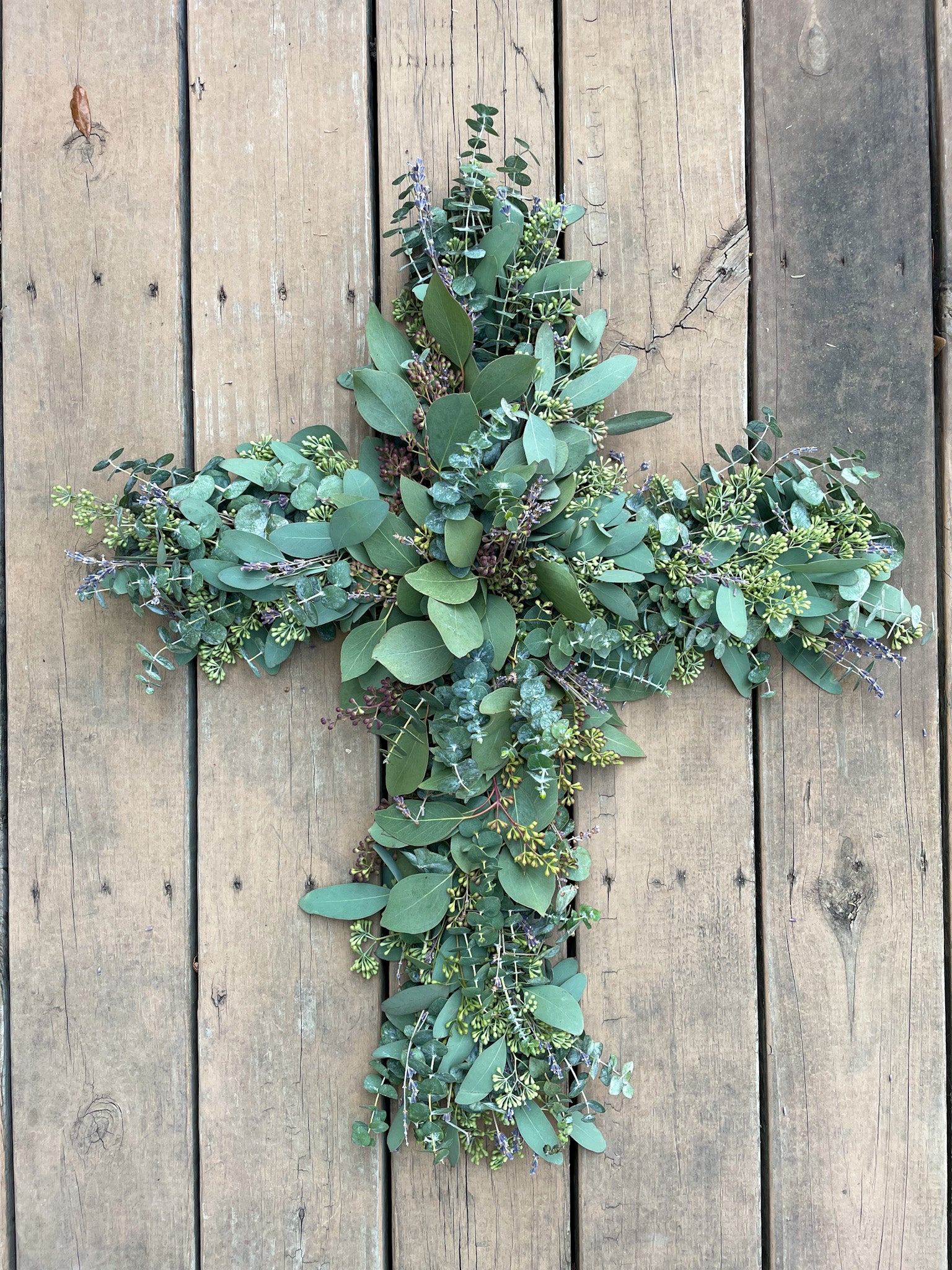 Lavender Eucalyptus Cross Wreath - Spring Wreaths – Gracious Garlands